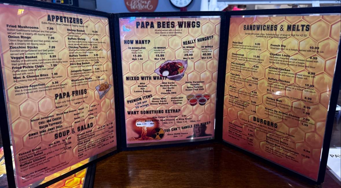 Menu at Papa Bees restaurant, Longwood, 480 S Ronald Reagan Blvd