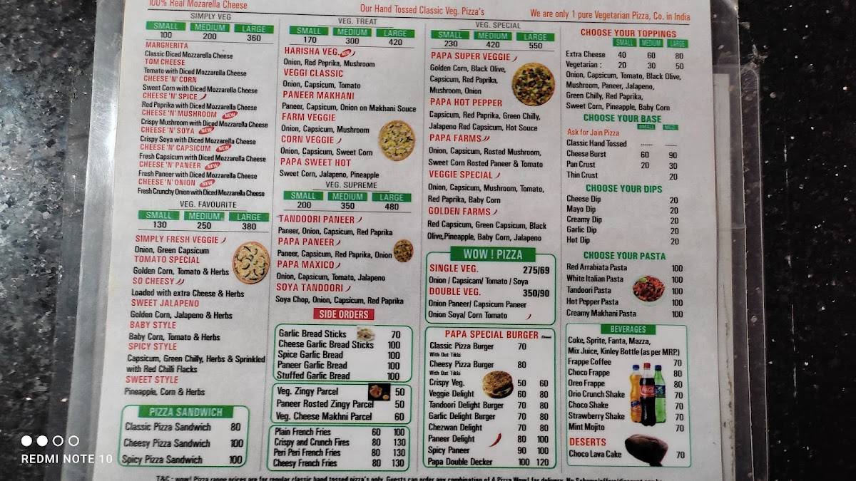Menu at Papa Veg Pizza, Ratangarh