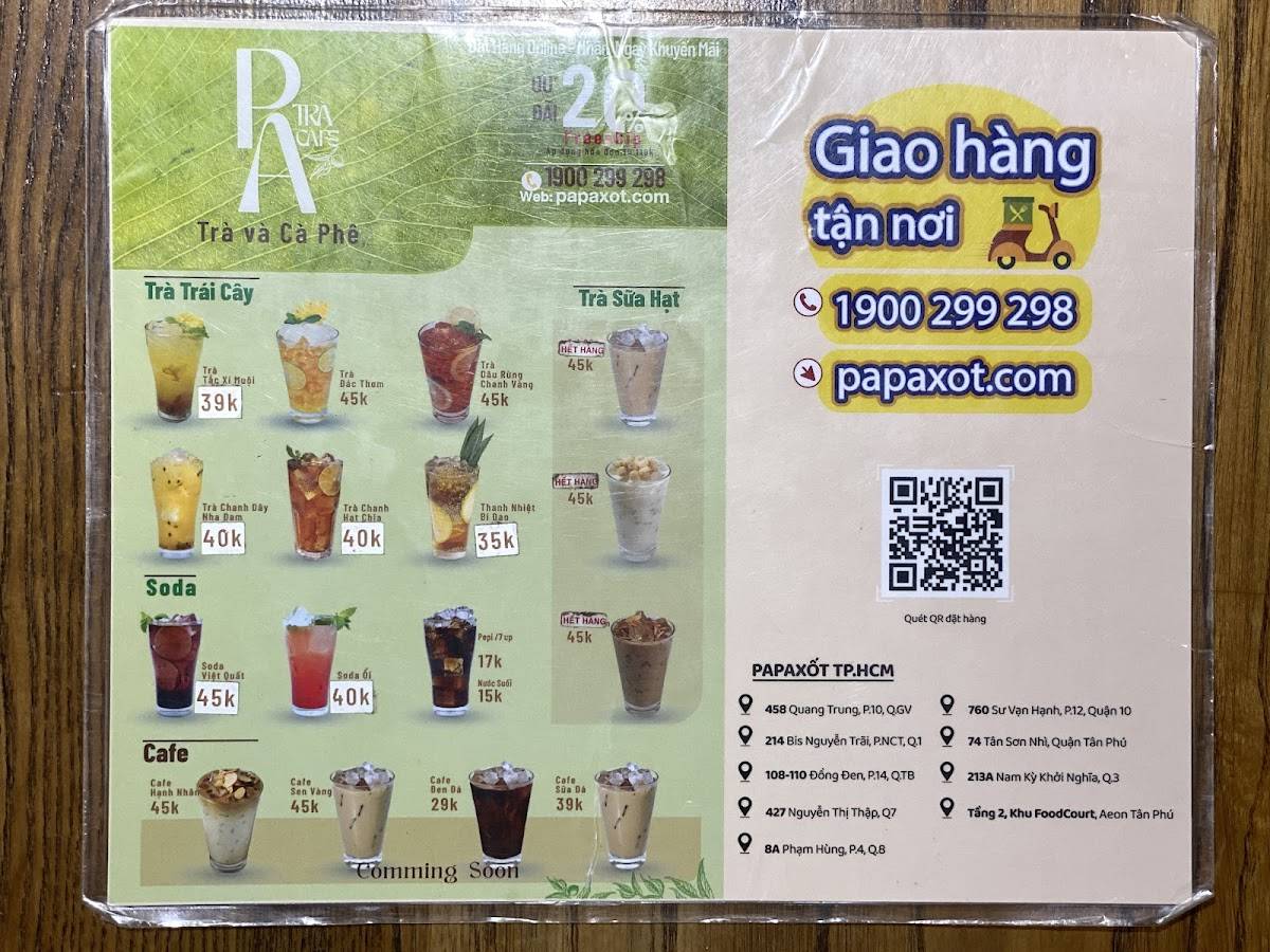 Menu at Papaxốt Đồng Đen restaurant, Ho Chi Minh City