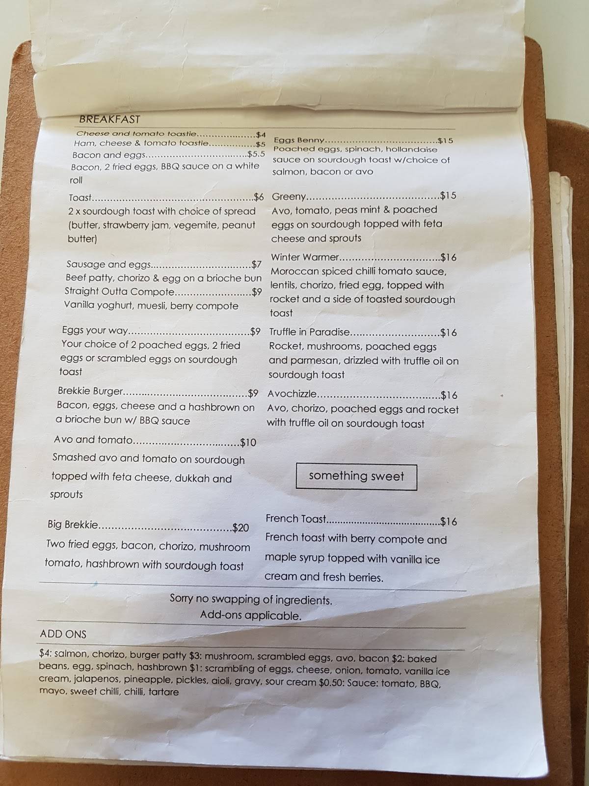 Menu at Paper Plane Factory Cafe, Girraween