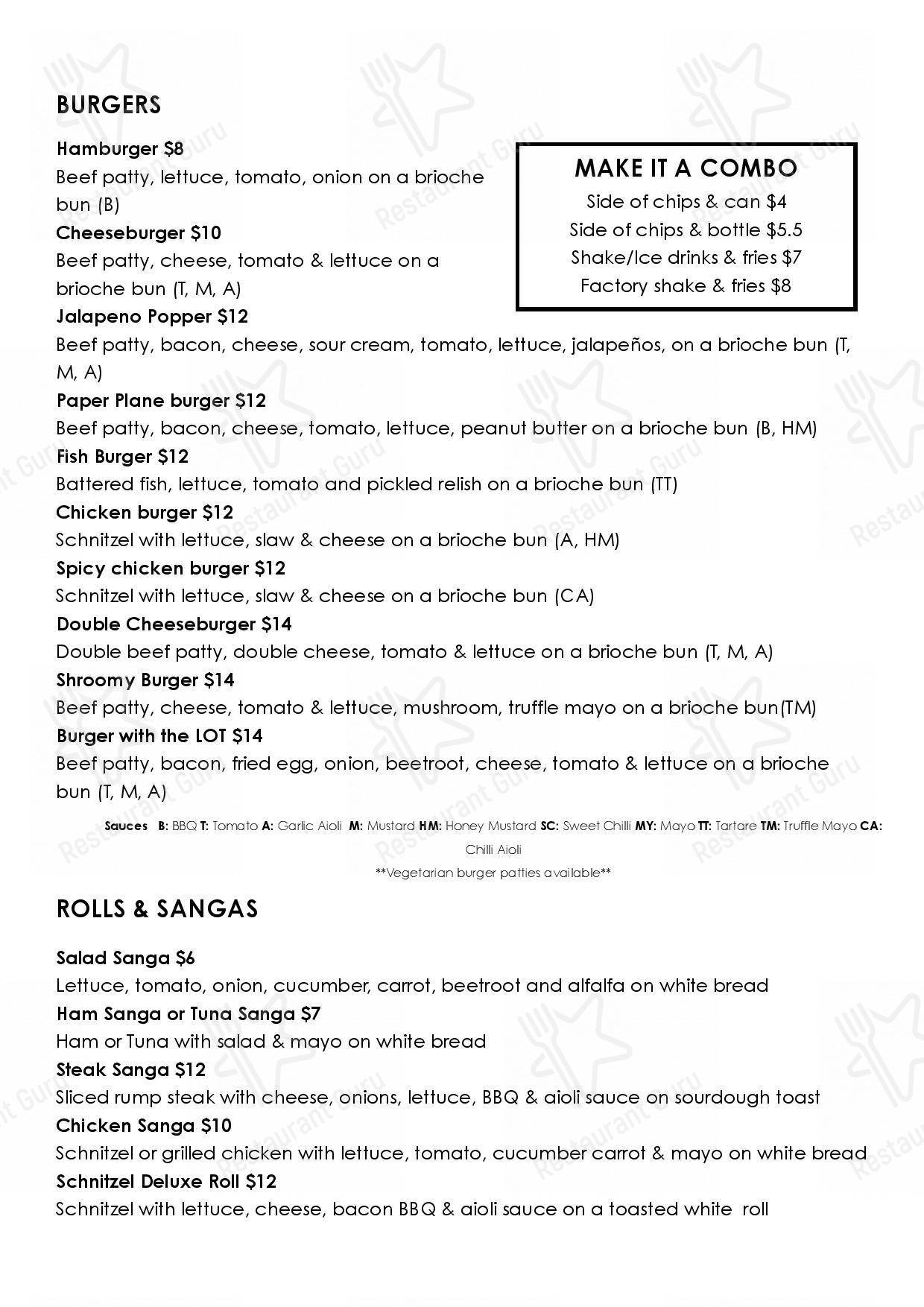 Menu at Paper Plane Factory Cafe, Girraween