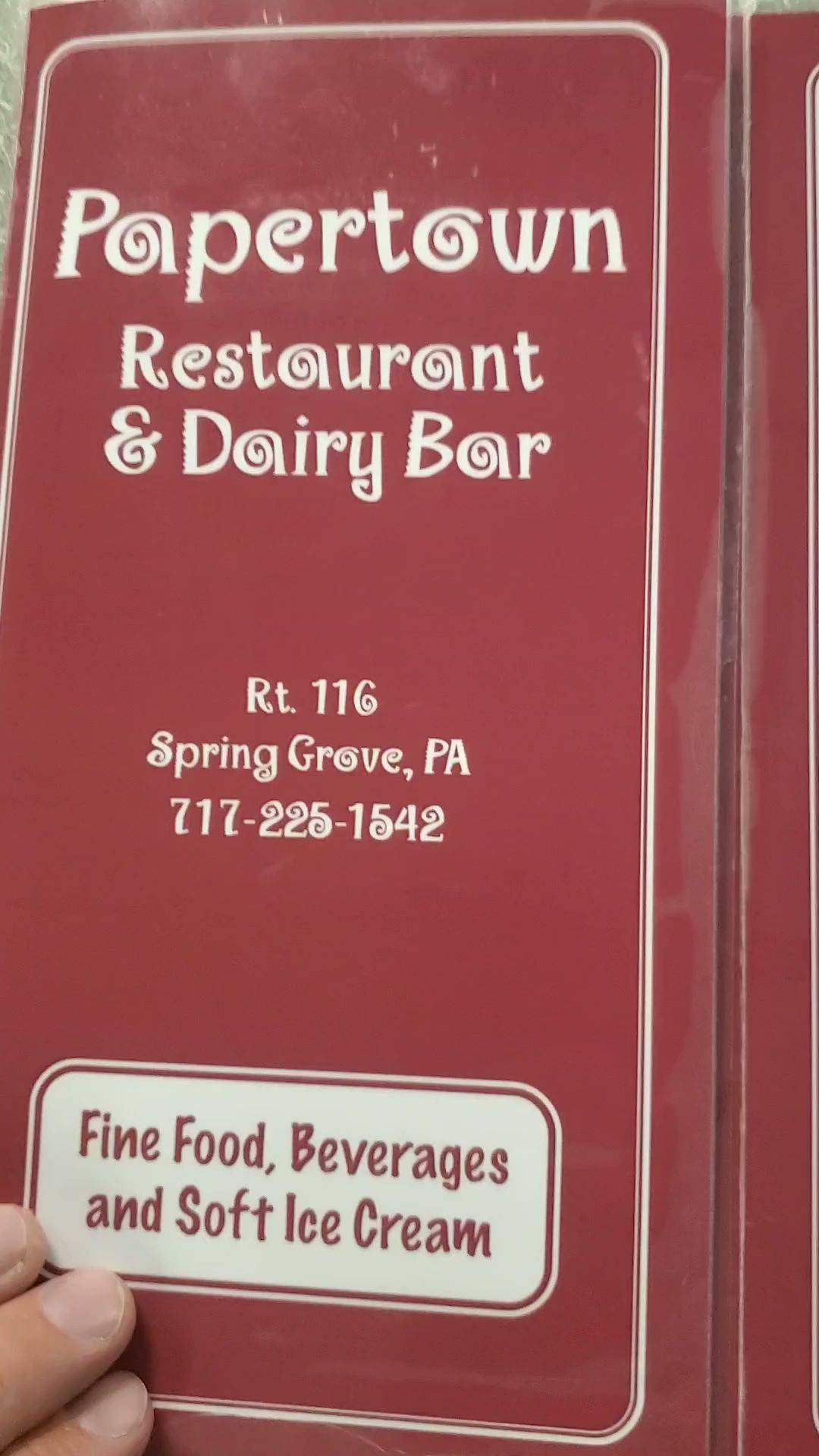 Menu at Papertown Dairy Bar & Restaurant, Spring Grove