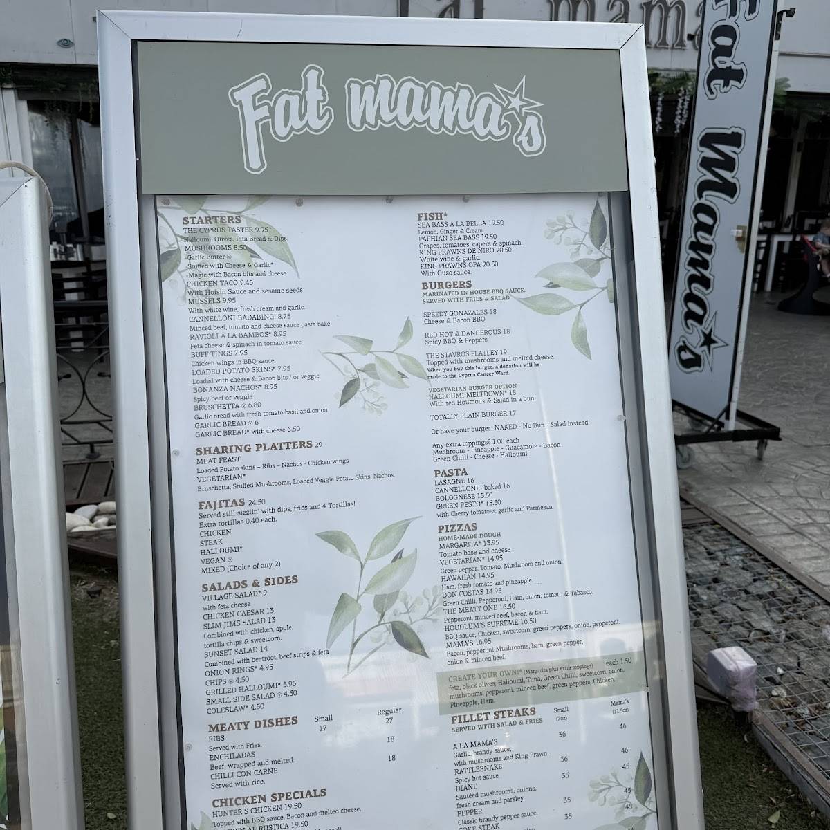 Menu at Fat Mama's, Paphos