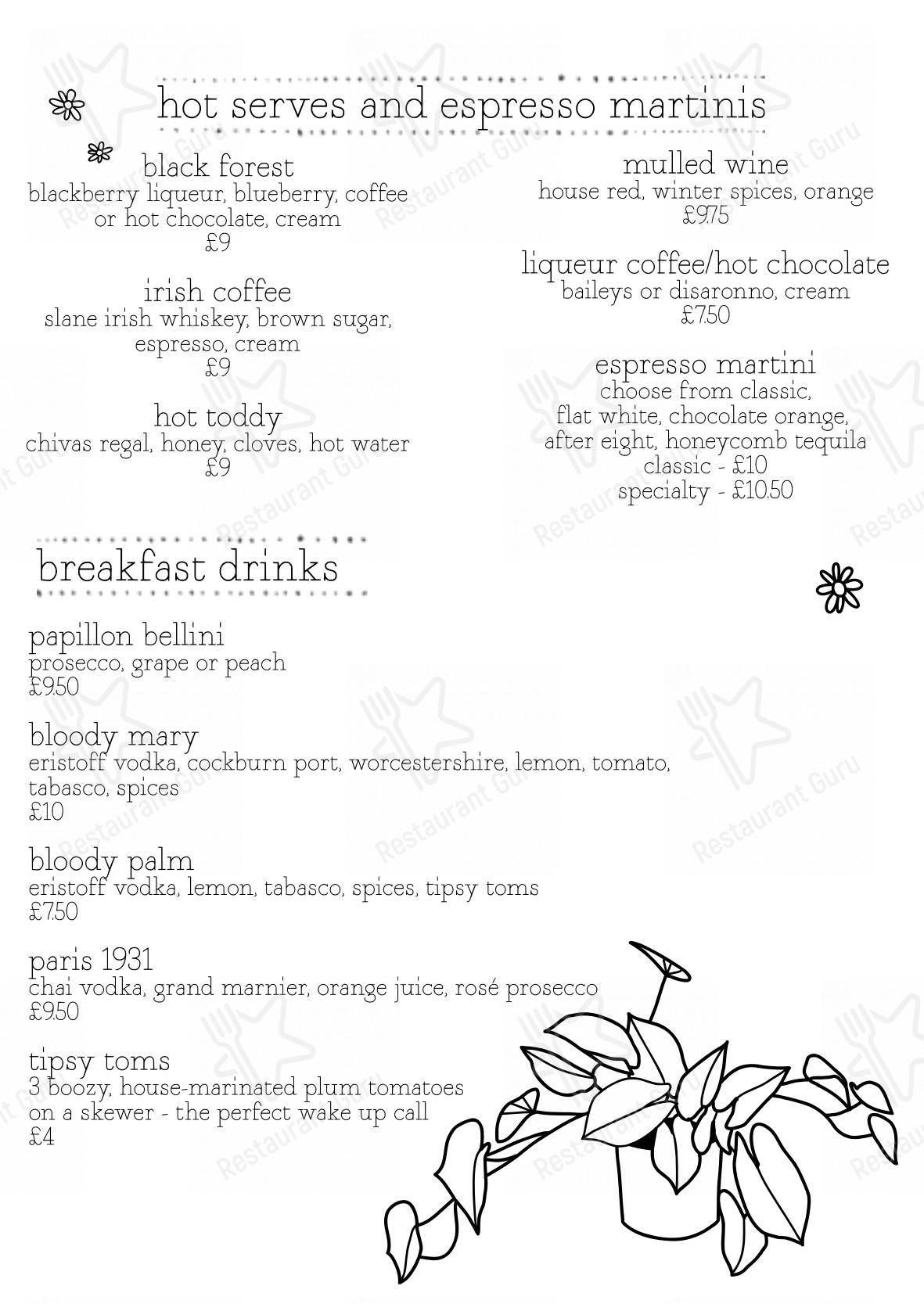Menu at Papillon - Hope Street restaurant, Liverpool