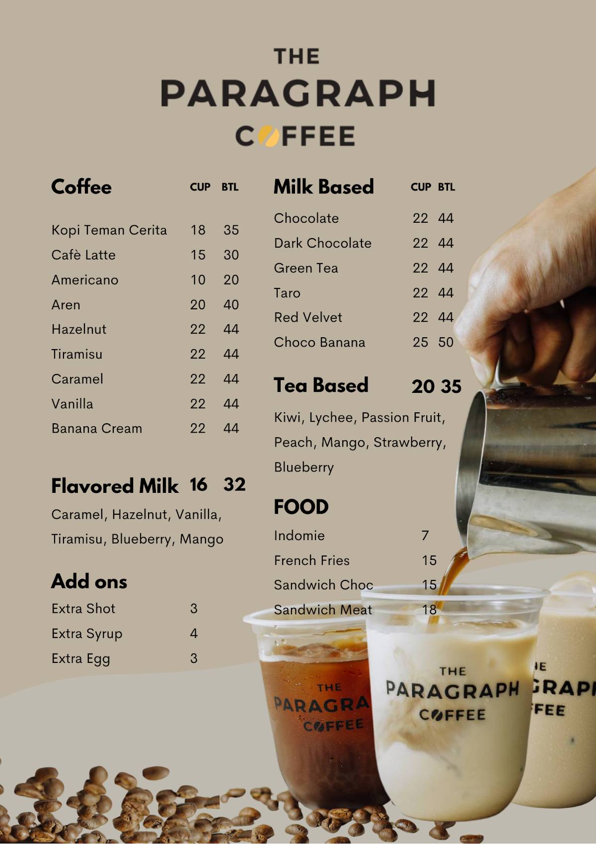 Menu at Paragraph cafe, Bekasi Regency