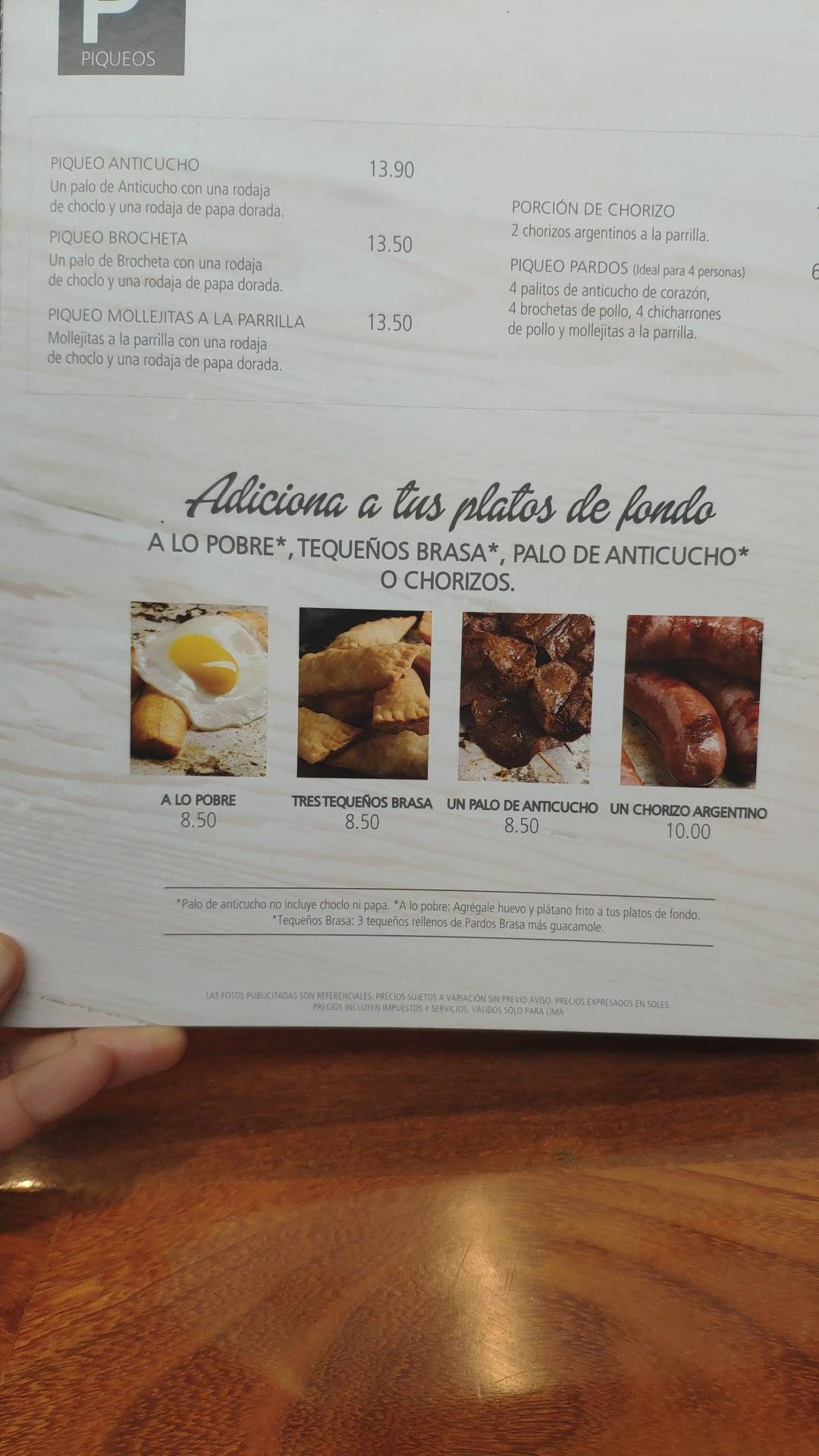 Carta del restaurante Pardos Chicken, Lima, Av. El Golf Los Incas 498 ...