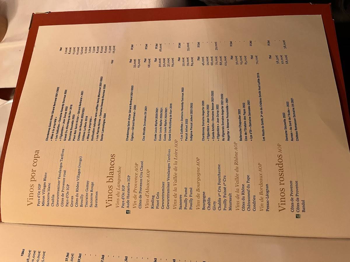 Menu at Auberge Dab restaurant, Paris, 161 Av. de Malakoff