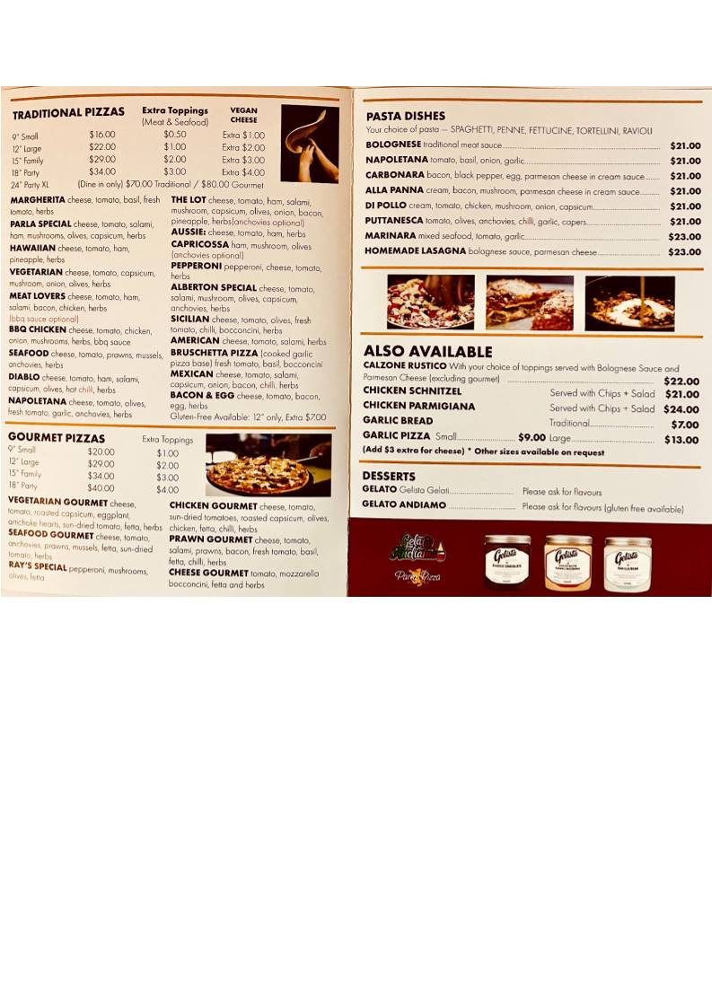 Menu at Parla Pizza Alberton pizzeria, Alberton