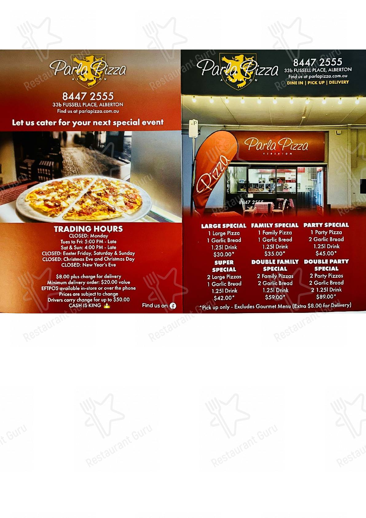 Menu at Parla Pizza Alberton pizzeria, Alberton