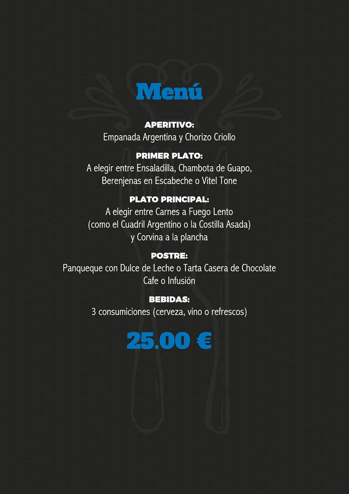 Menu at Parrilla Argentina El Alcatraz, Chipiona