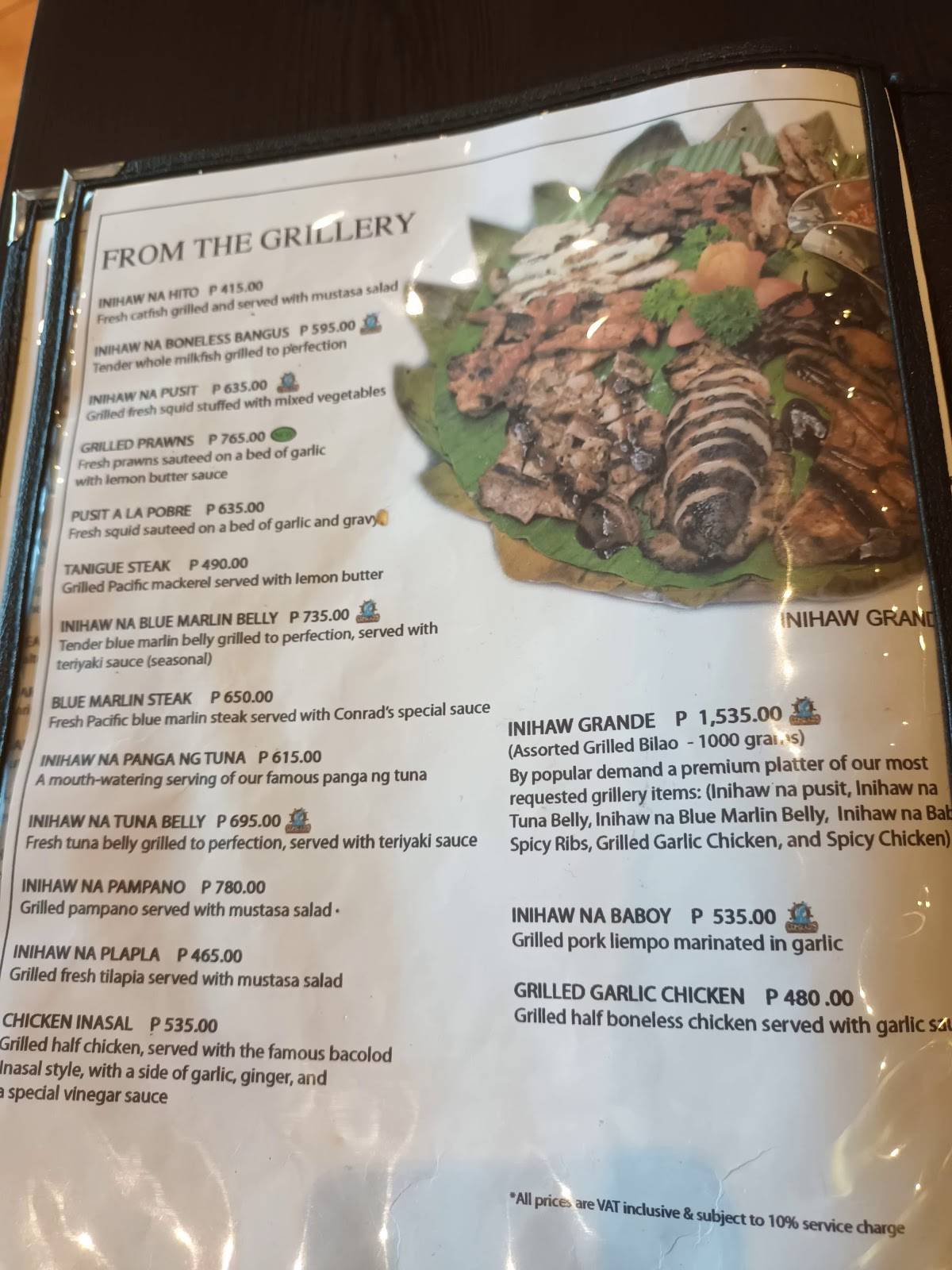 Menu at Conrad's Grille restaurant, Pasay