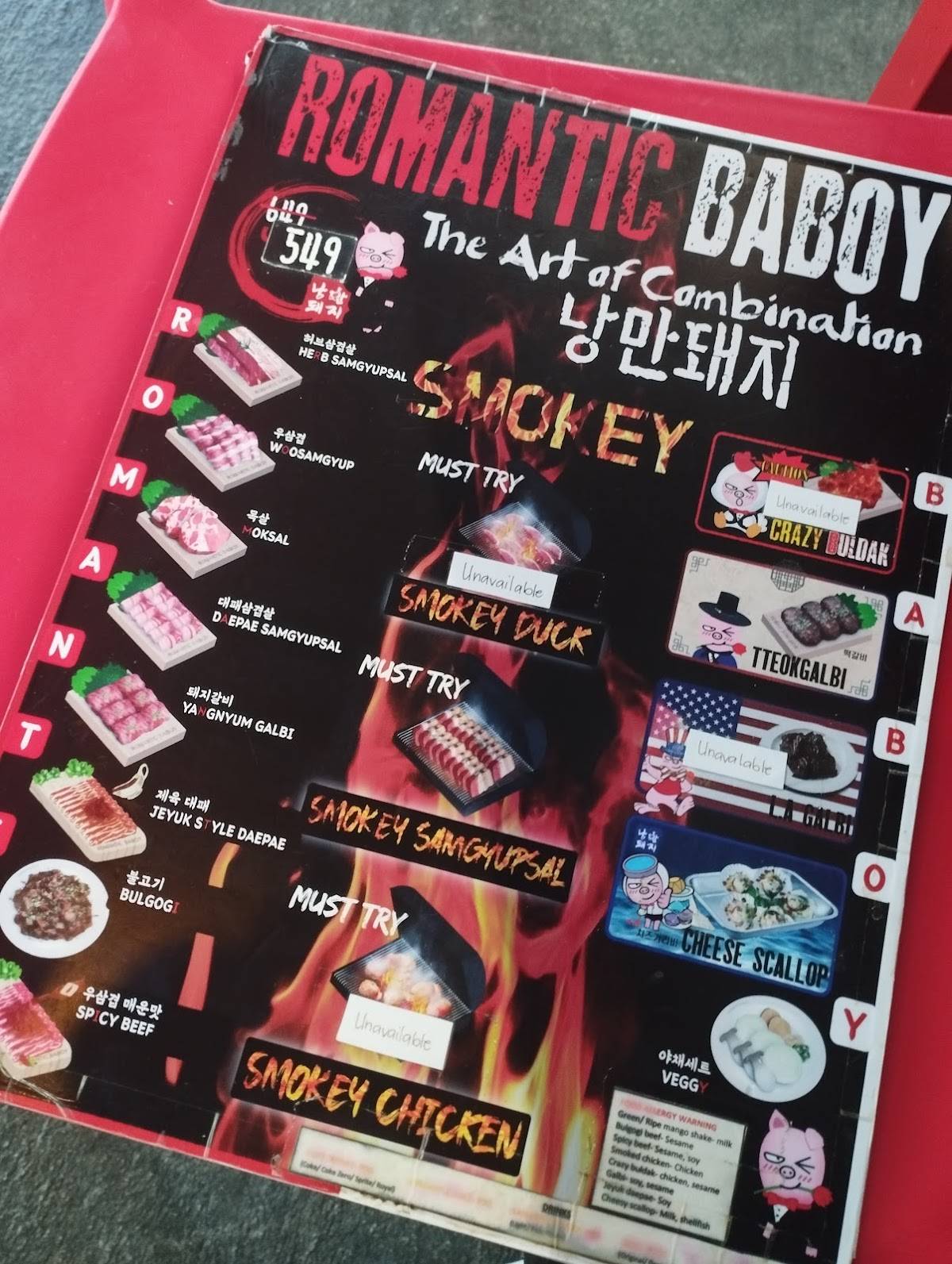 Menu at Romantic Baboy restaurant, Pasig, Hampton gardens arcade