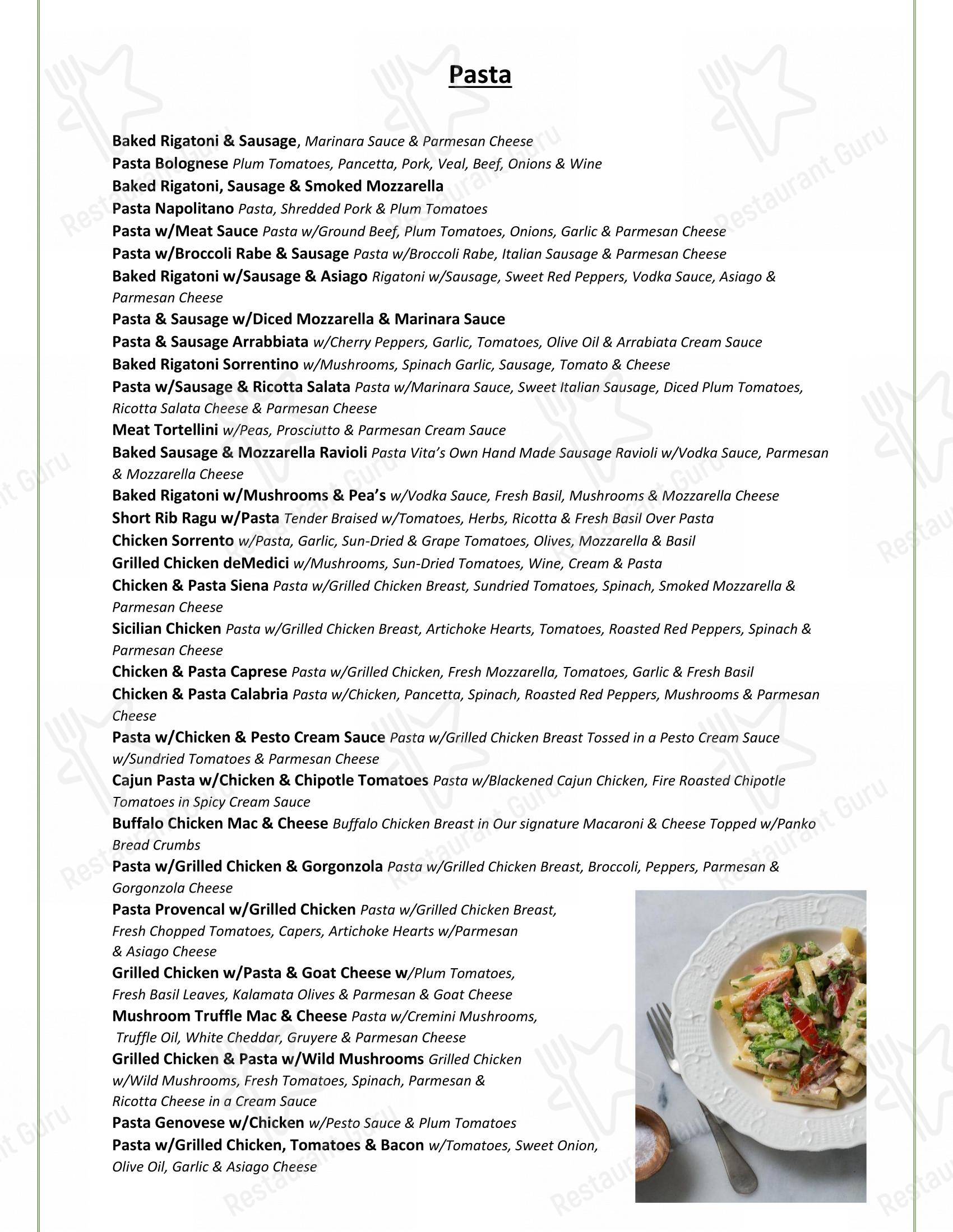Menu at Pasta Vita restaurant, Old Saybrook, 225 Elm St