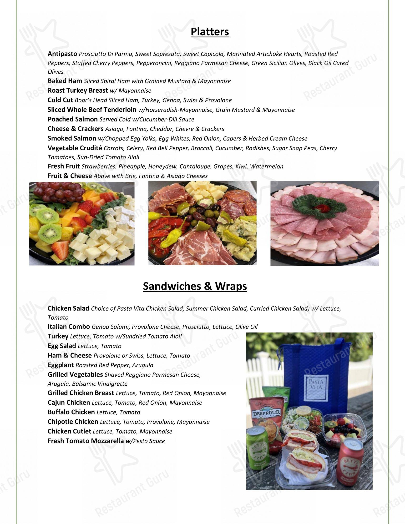 Menu at Pasta Vita restaurant, Old Saybrook, 225 Elm St