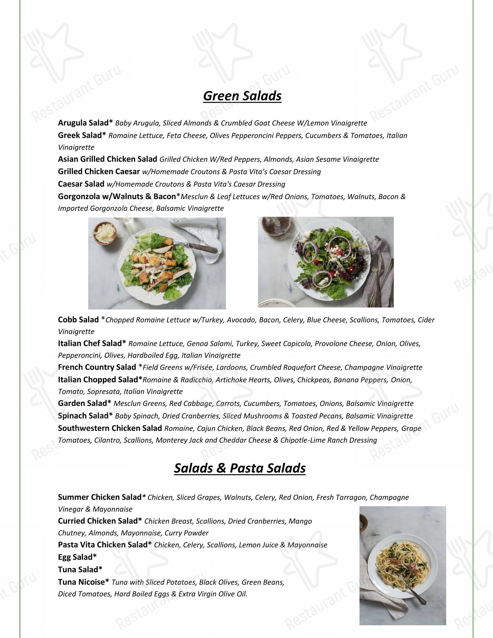 Menu at Pasta Vita restaurant, Old Saybrook, 225 Elm St