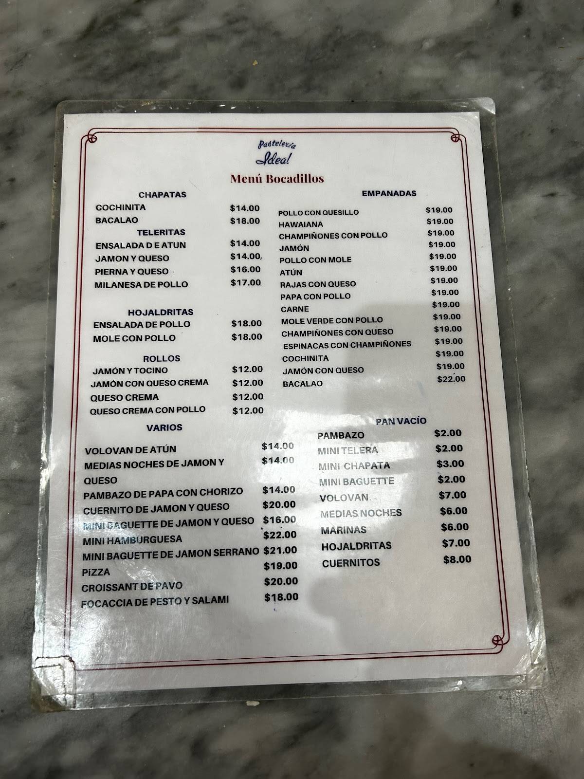 Menu at Pastelería Ideal restaurant, Ecatepec de Morelos, 16 de ...