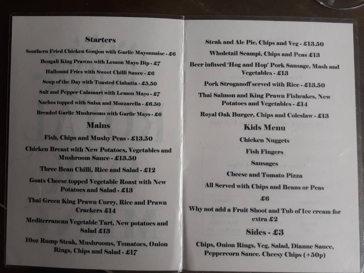 Menu at The Royal Oak pub & bar, Pateley Bridge