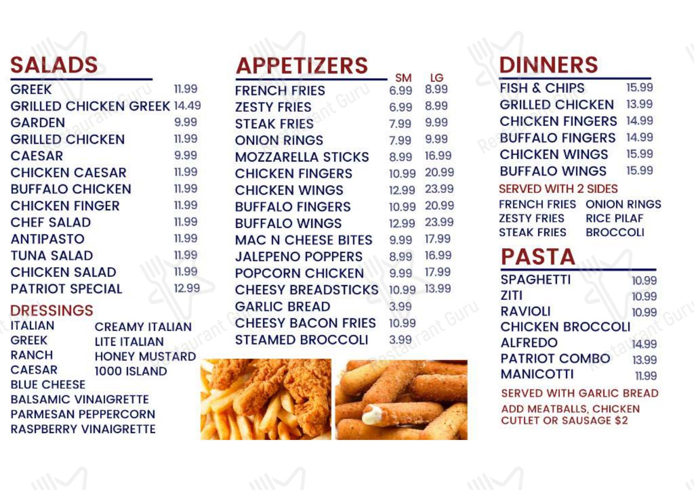 Menu at Patriot Pizza & Subs pizzeria, Townsend