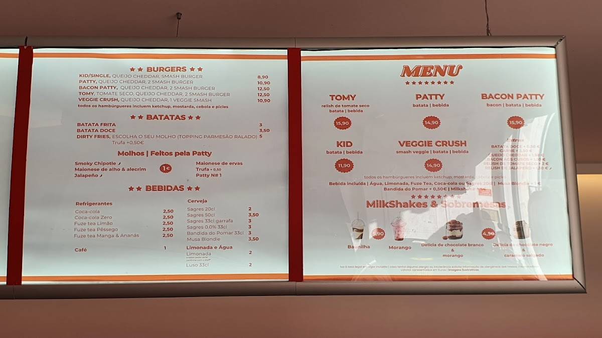 Menu em Patty Smash Burgers restaurante, Lisboa