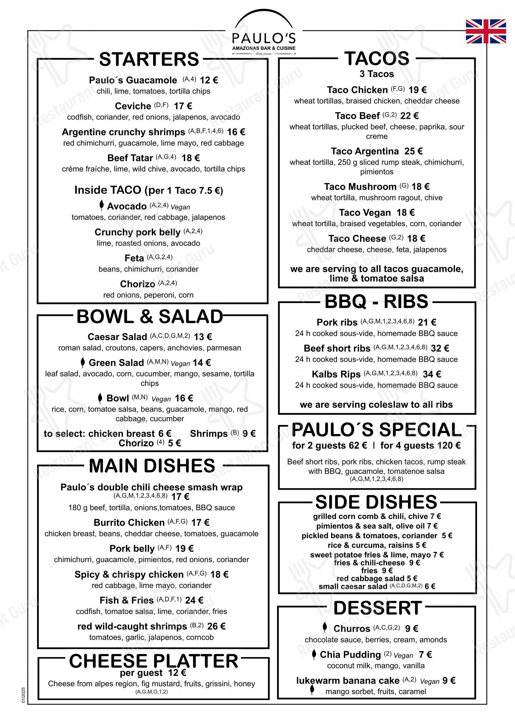 Carta de Paulo's Amazonas Bar & Cuisine, Munich