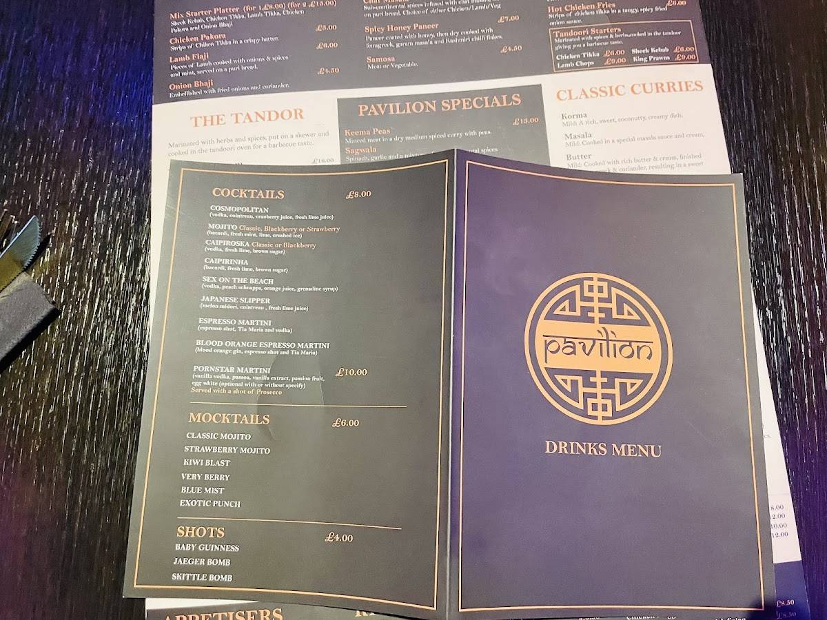 Menu at Pavilion Indian restaurant, Rochdale
