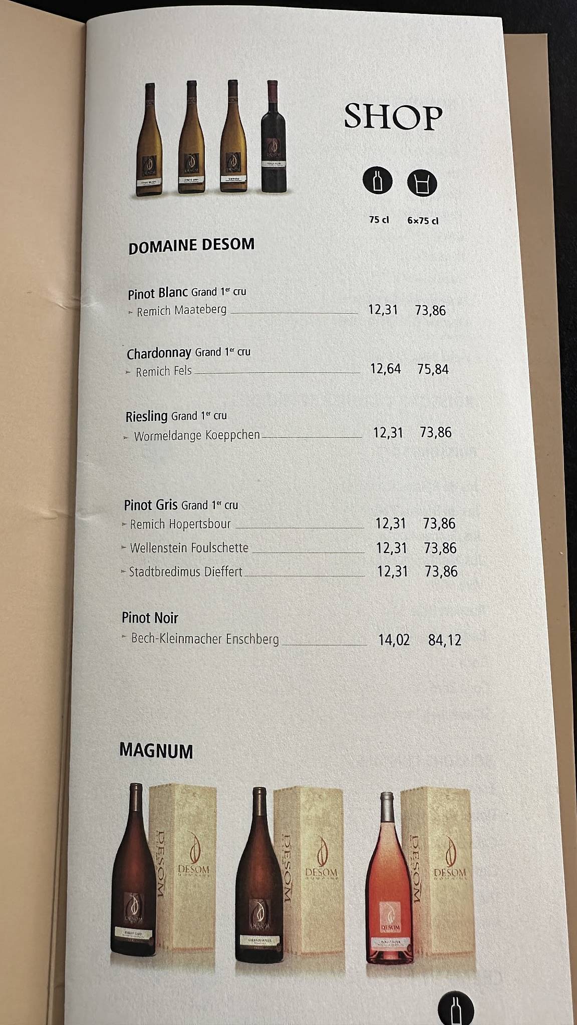 Menu at Pavillon Desom restaurant, Remich, 49 Esplanade