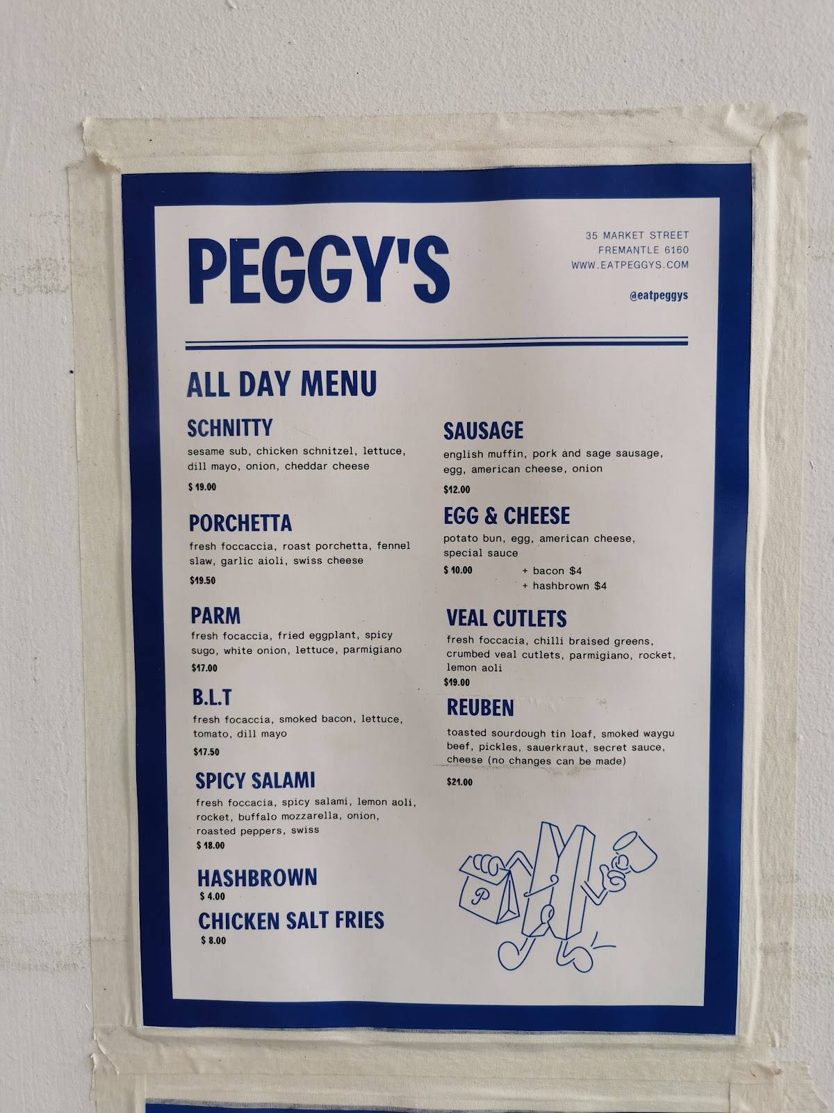 Menu at Peggy's cafe, Fremantle