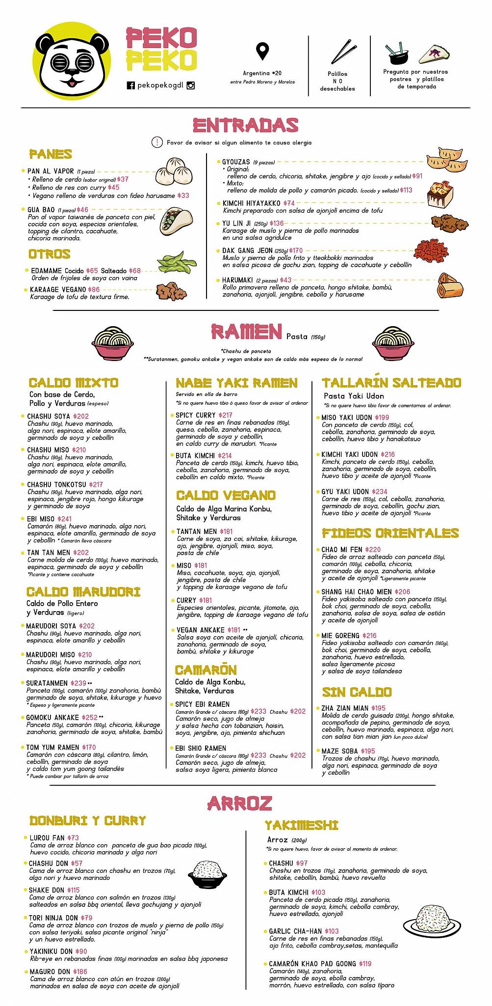Carta del restaurante Peko Peko, Guadalajara, Calle Argentina 20