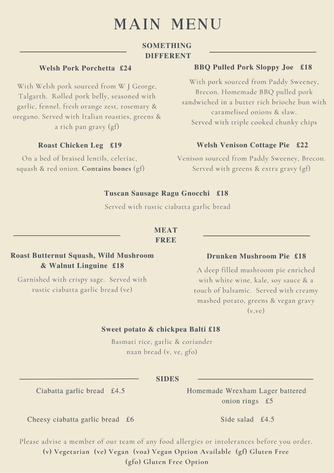 Menu at The Ancient Briton pub & bar, Pen-y-cae