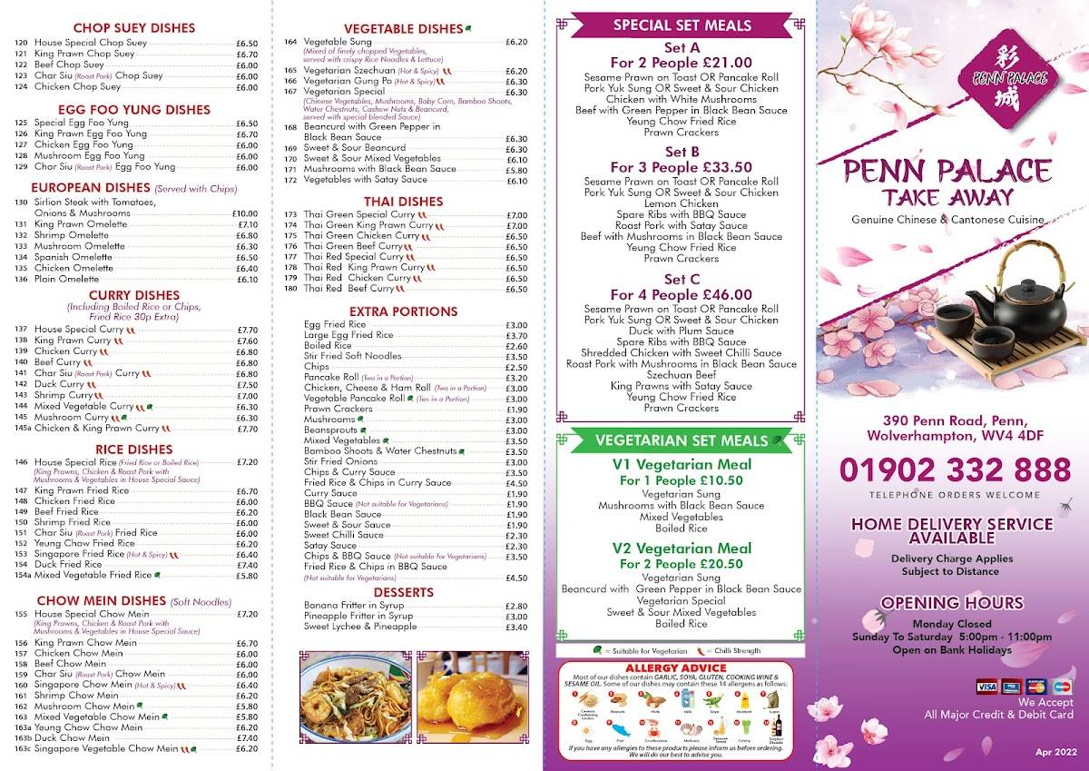 Menu at Penn Palace fast food, Wolverhampton