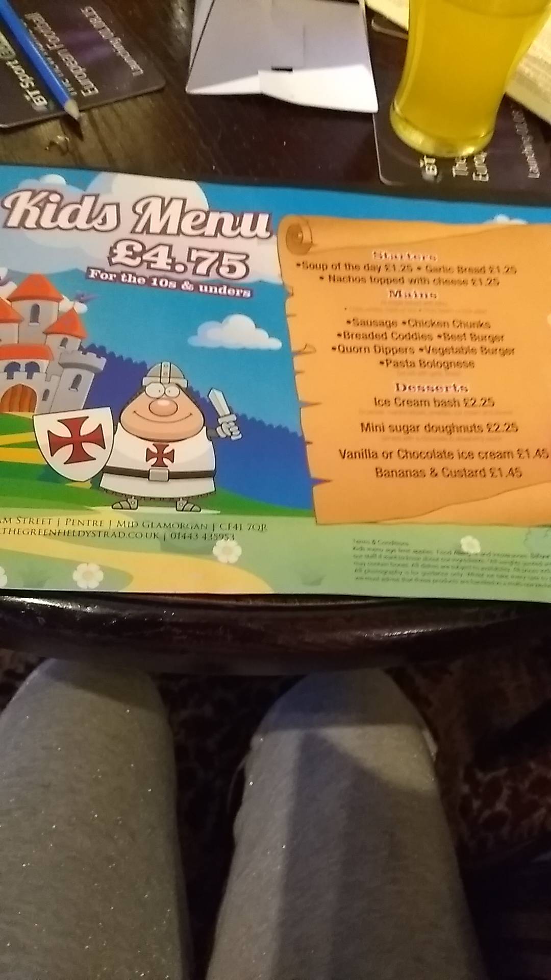 Menu at The Greenfield pub & bar, Pentre