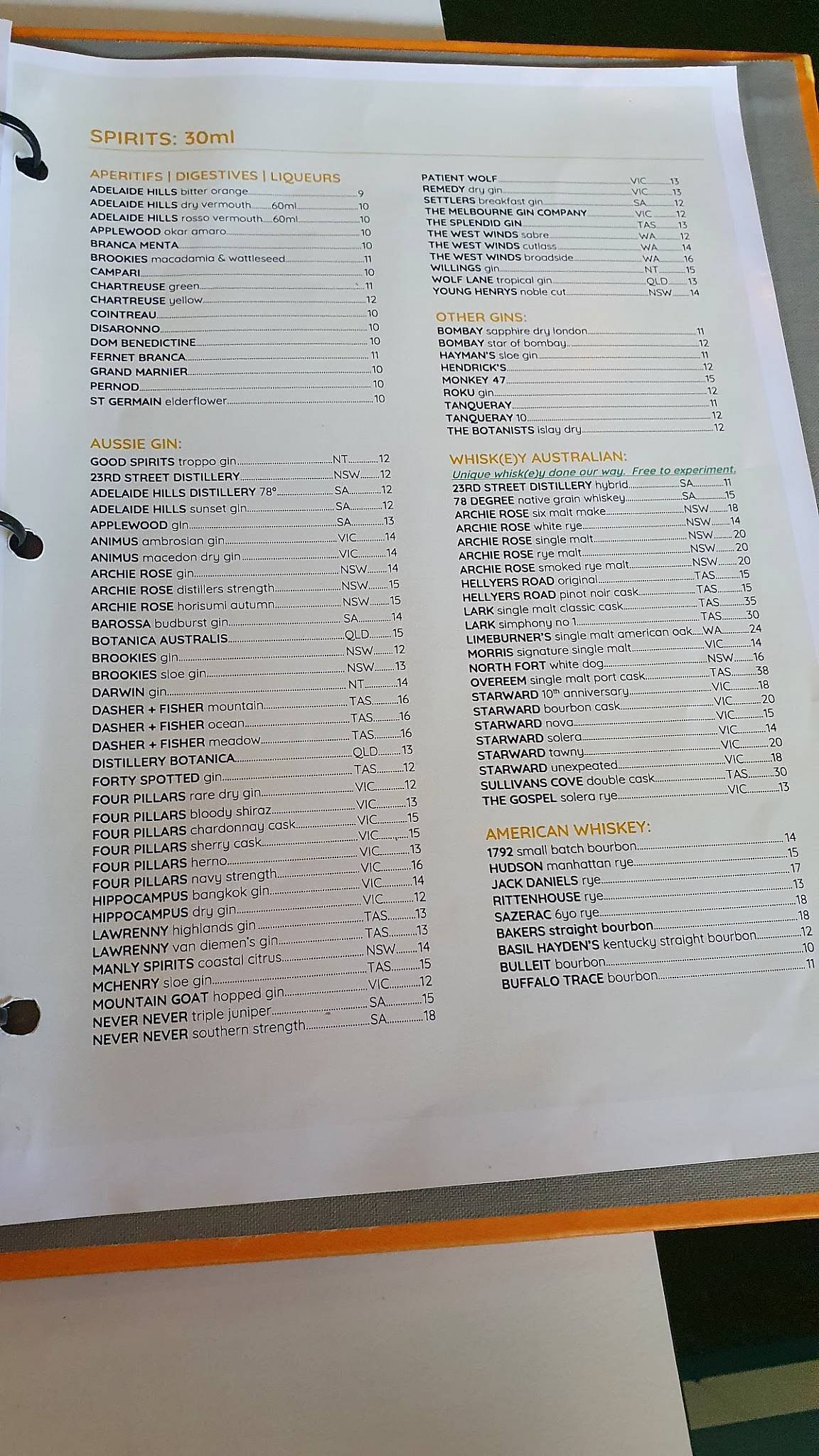 Menu at PepperBerry restaurant, Darwin City