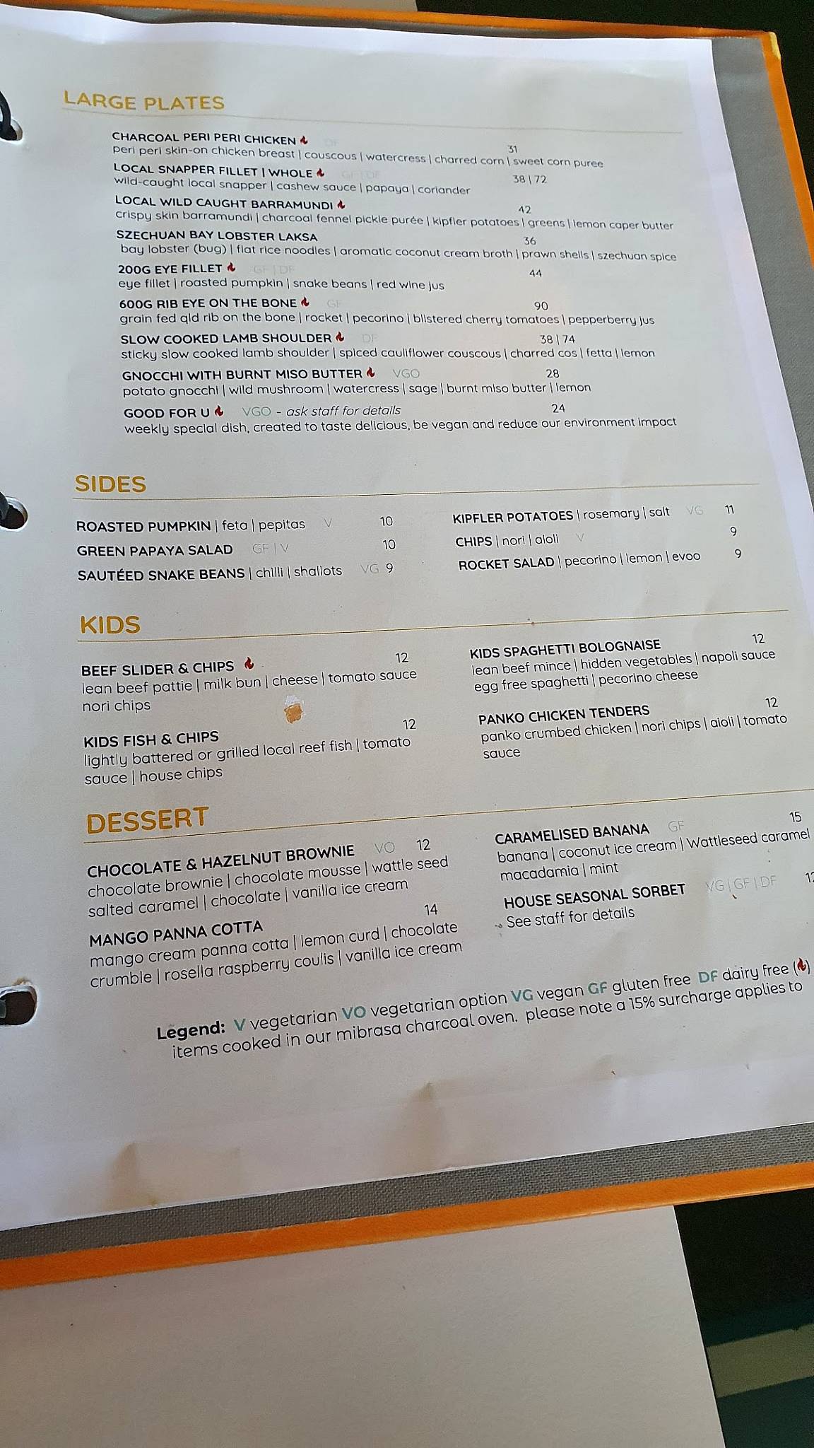 Menu at PepperBerry restaurant, Darwin City
