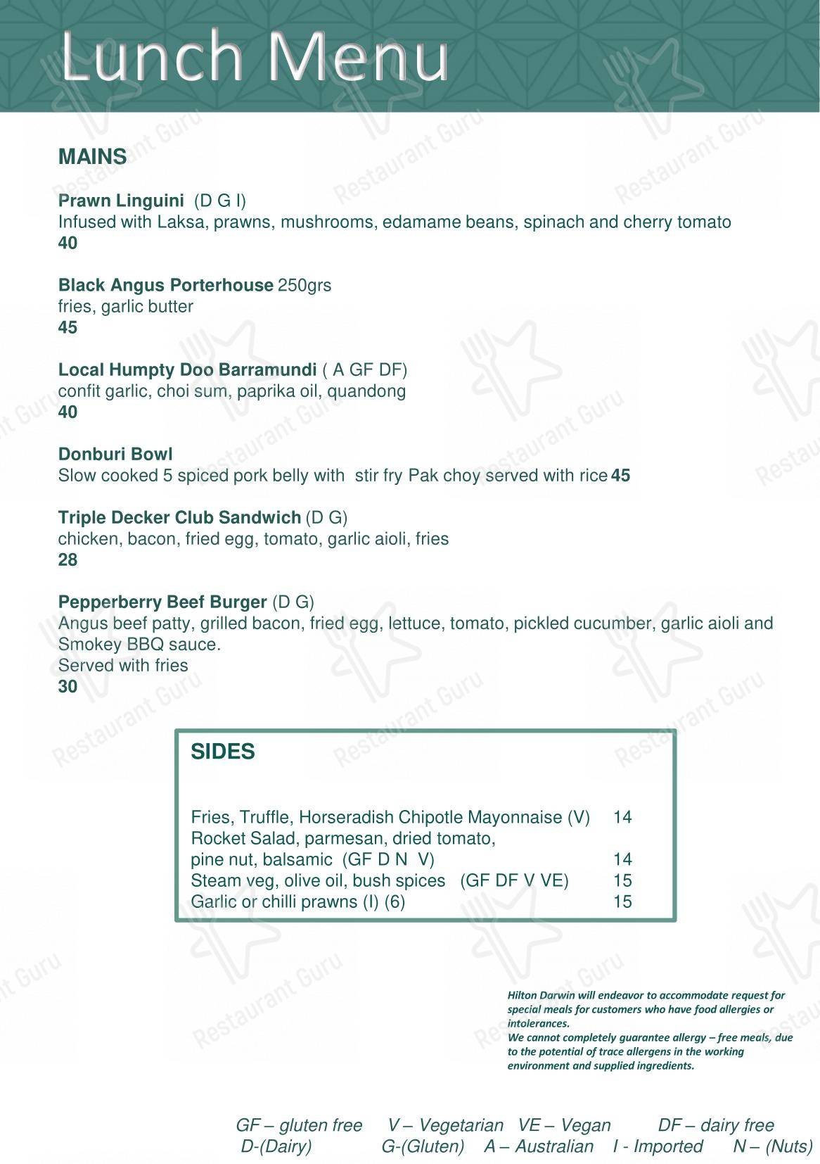 Menu at PepperBerry Restaurant, Darwin City