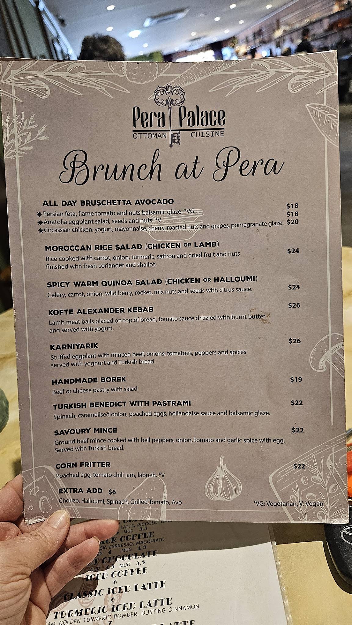 Menu at Pera Palace Ottoman restaurant, Wynnum
