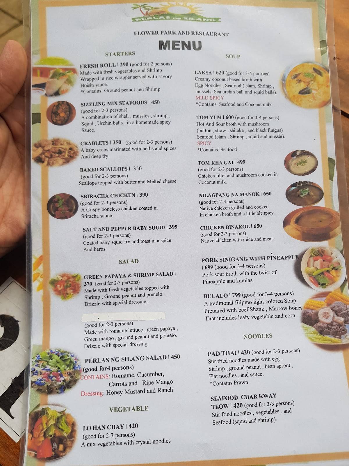 Menu at Perlas ng Silang restaurant, Silang