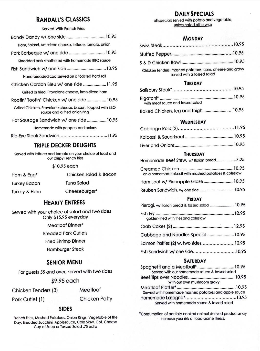 Menu at Randall's Restaurant, Perryopolis, Pittsburgh St