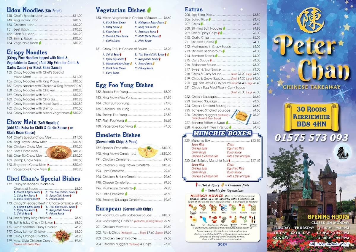 Menu at Peter Chan Chinese Take Away, Kirriemuir