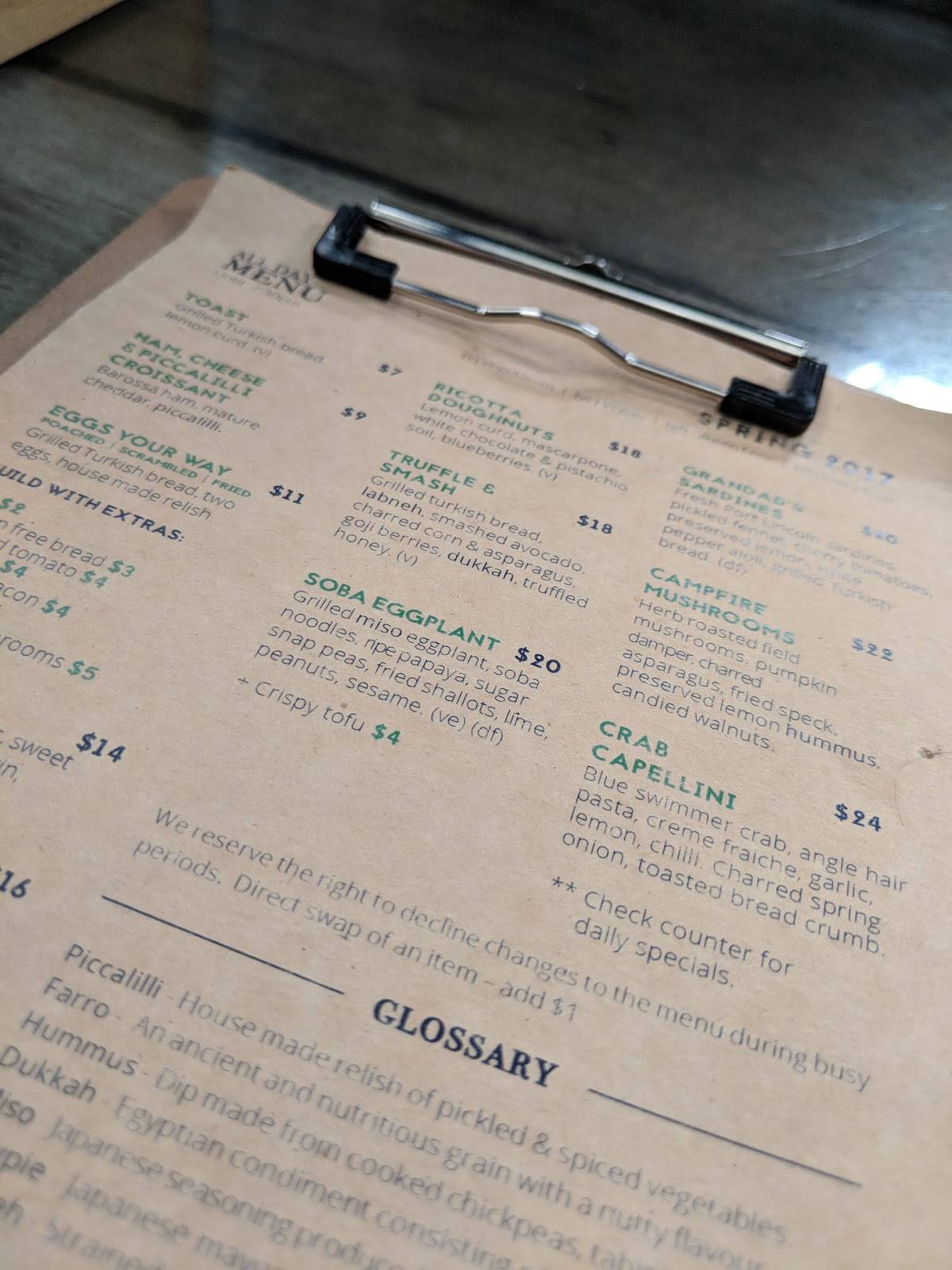 Menu at Peter Rabbit Cafe, Adelaide