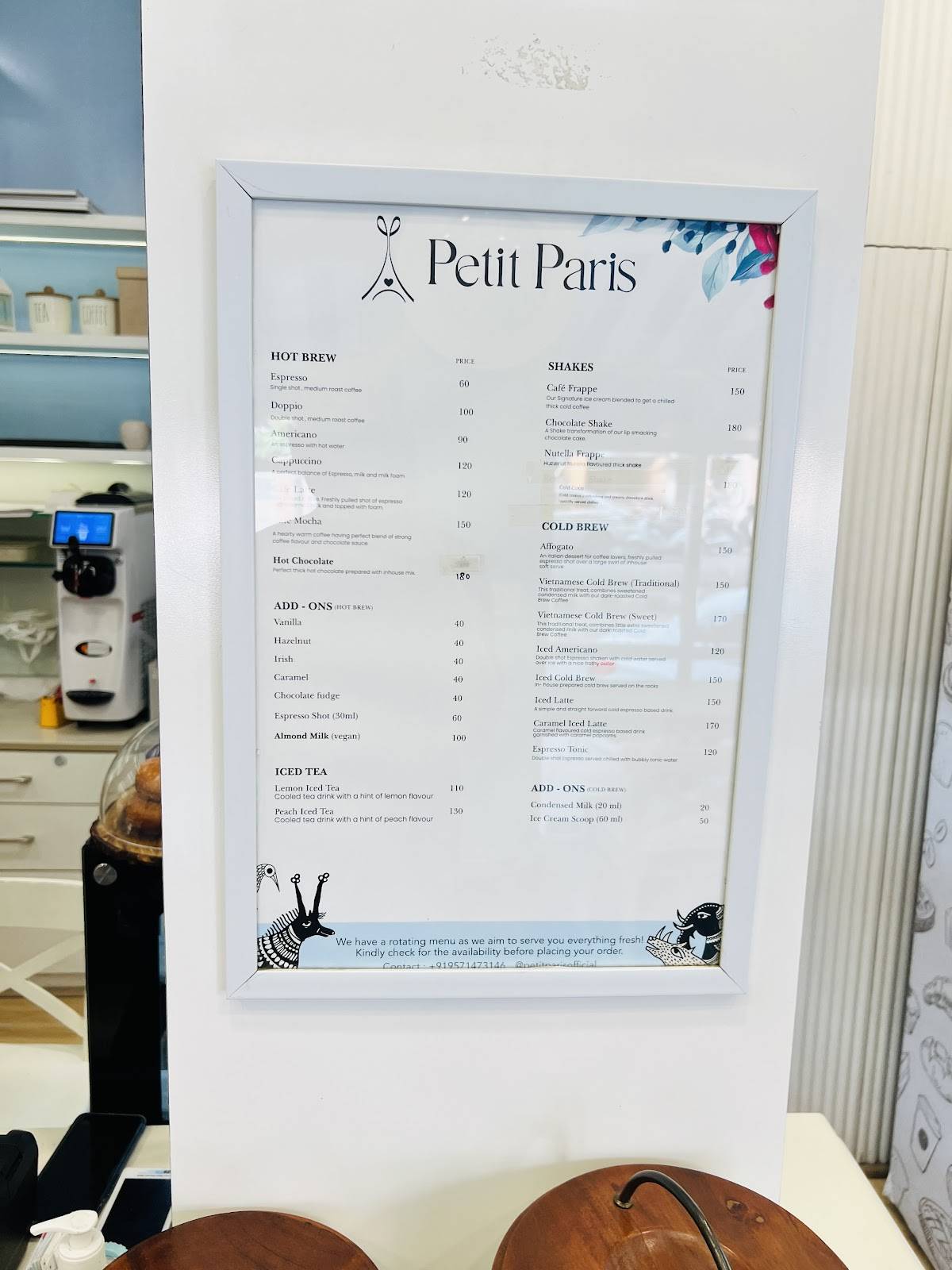 Menu at Petit Paris, Jodhpur