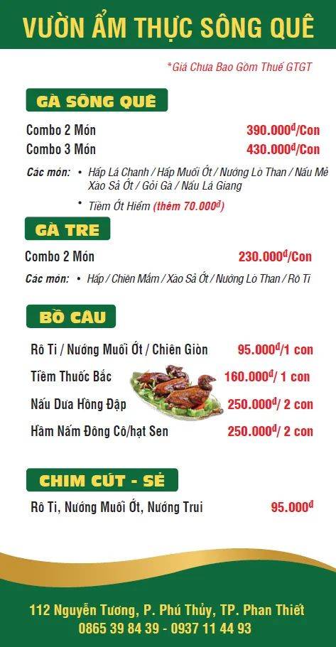 Menu at Quán nhậu Sân Vườn Sông Quê restaurant, Phan Thiet