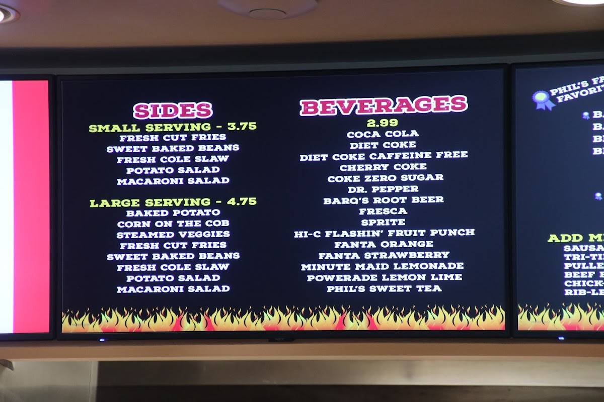 Menu at Phil's BBQ, Santee, Mission Gorge Rd