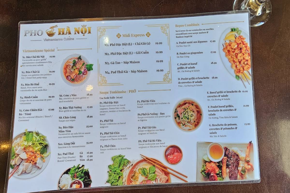 Menu at Pho Ha Noi restaurant, Laval, Boulevard des Laurentides