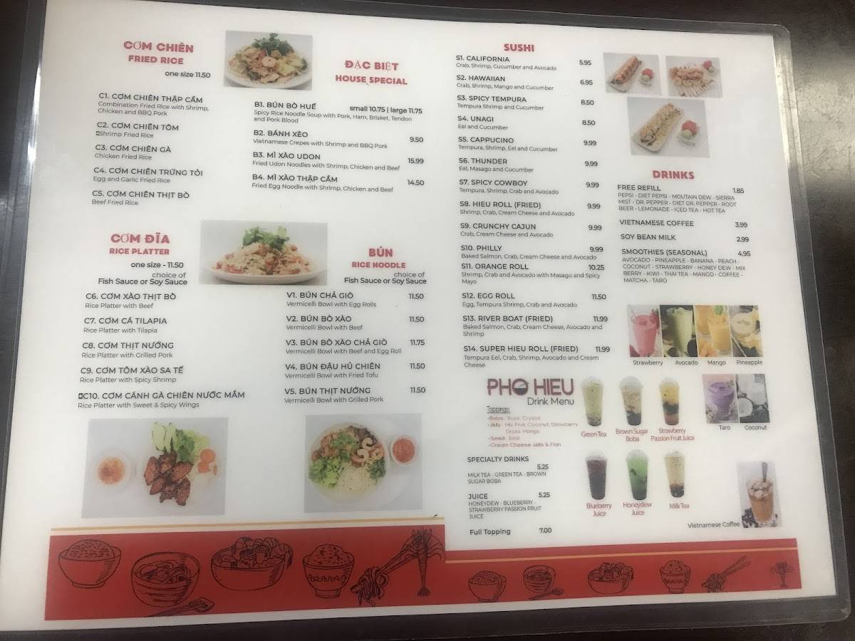 Menu at Pho Hieu restaurant, Yukon, S Mustang Rd