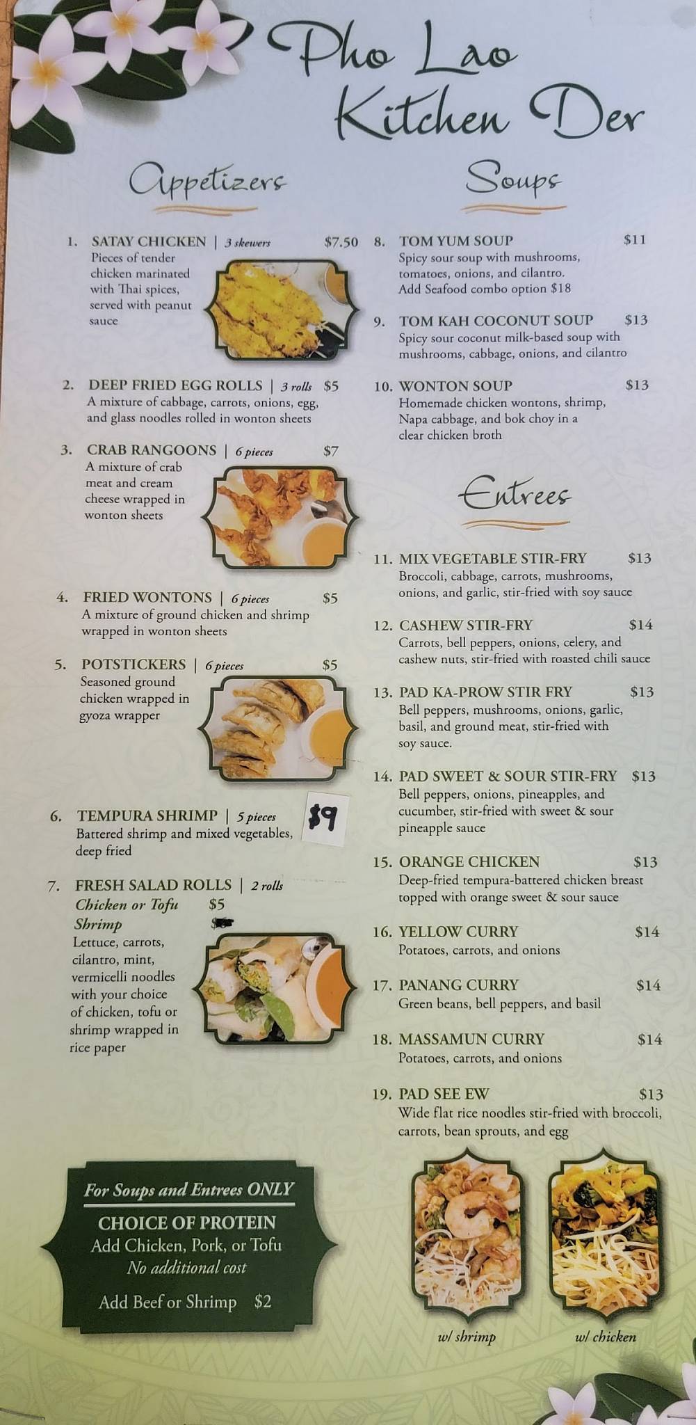 Menu at Pho Lao Kitchen Der restaurant, Johnson City