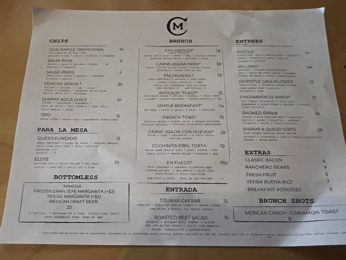 Menu at Chico Malo restaurant, Phoenix