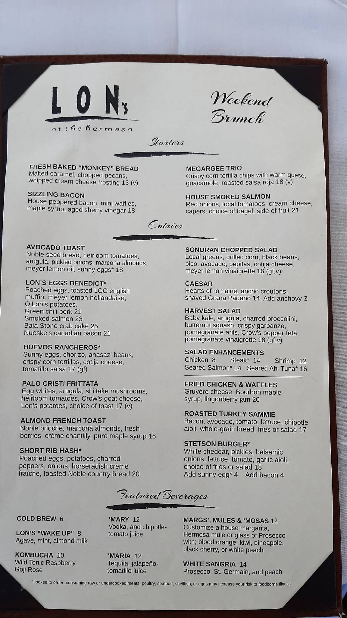Menu at LON’s at The Hermosa Inn pub & bar, Paradise Valley
