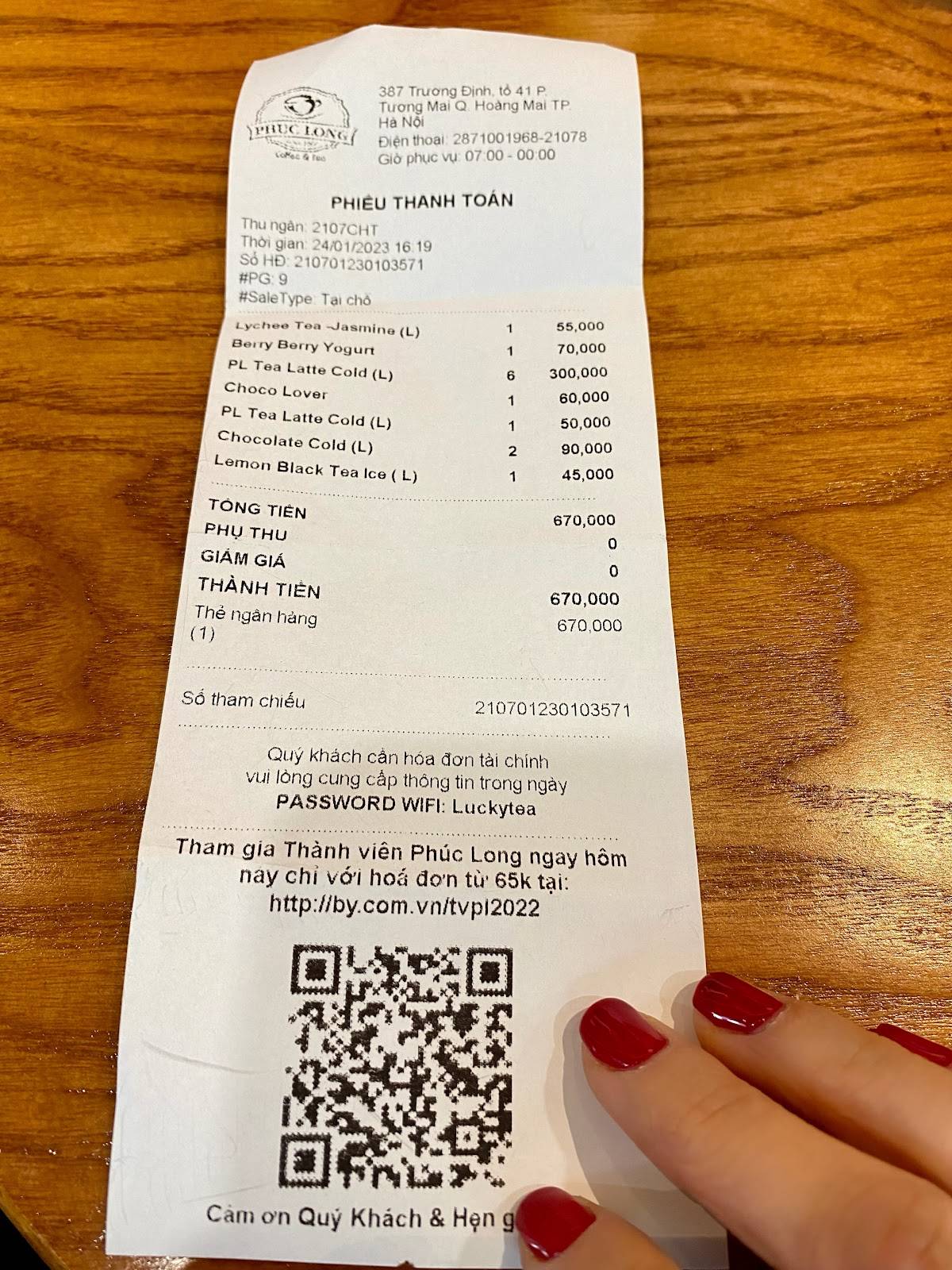 Menu at Phuc Long Coffee & Tea (Phúc Long Trương Định), Hanoi