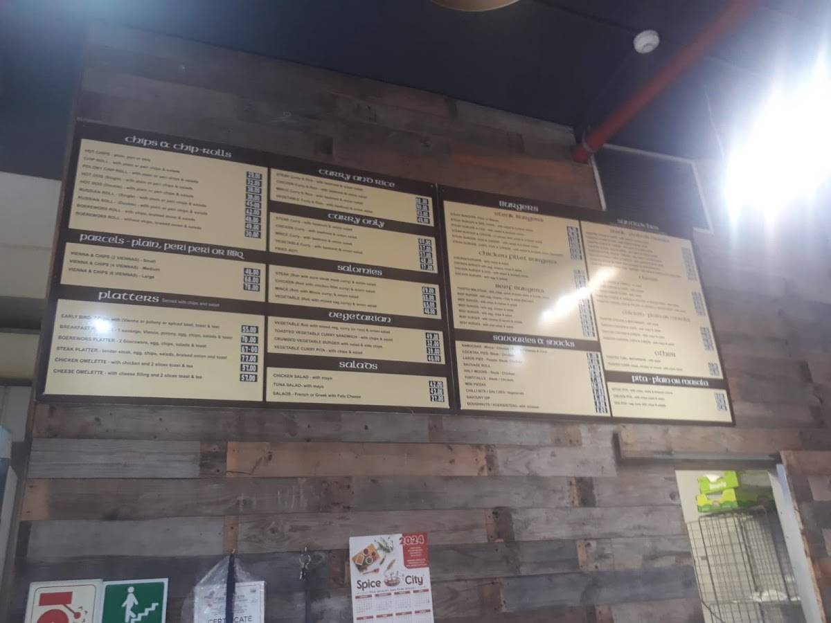 Menu at Picbel Take Away restaurant, Cape Town