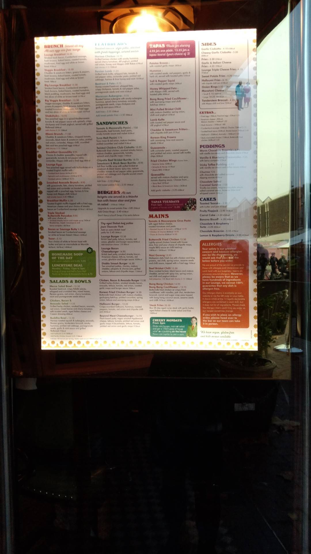 Menu at Piccolo Lounge restaurant, Ely